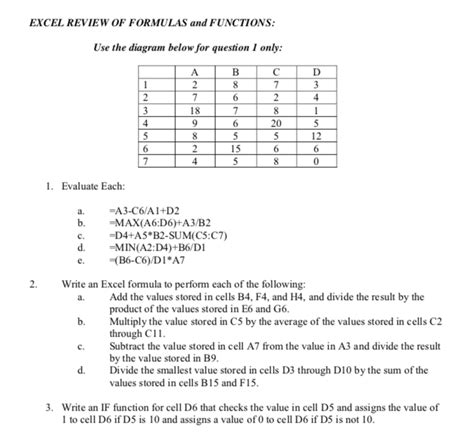 Solved EXCEL REVIEW OF FORMULAS And FUNCTIONS Use The Chegg
