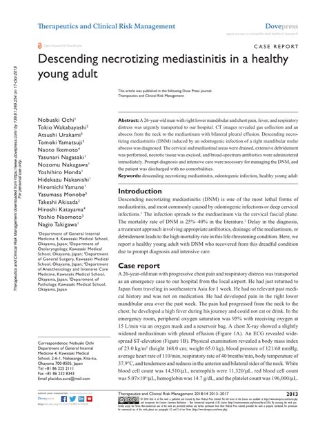 Pdf Descending Necrotizing Mediastinitis In A Healthy Young Adult