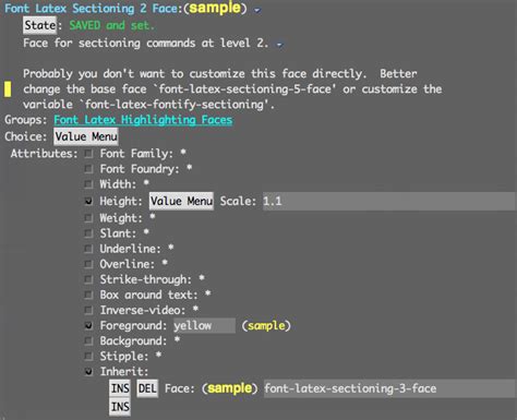 Modifying The Font Head And Size Inside Section In Emacs Editor Tex