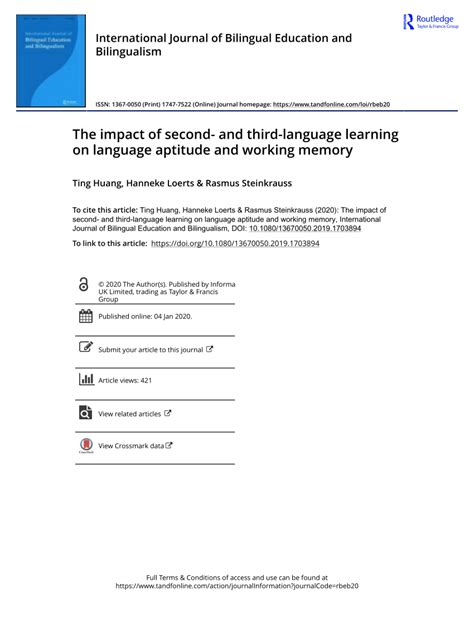 Pdf The Impact Of Second And Third Language Learning On Language Aptitude And Working Memory