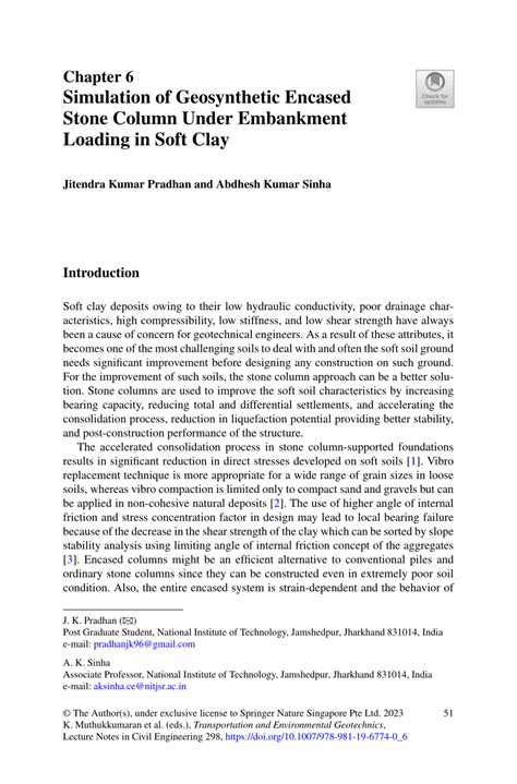 Pdf Simulation Of Geosynthetic Encased Stone Column Under Embankment Loading In Soft Clay