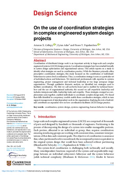 Pdf On The Use Of Coordination Strategies In Complex Engineered System Design Projects