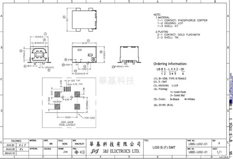 USB B TYPE FEMALE J J Taiwan Manufacturer Terminal Electronic Components Products
