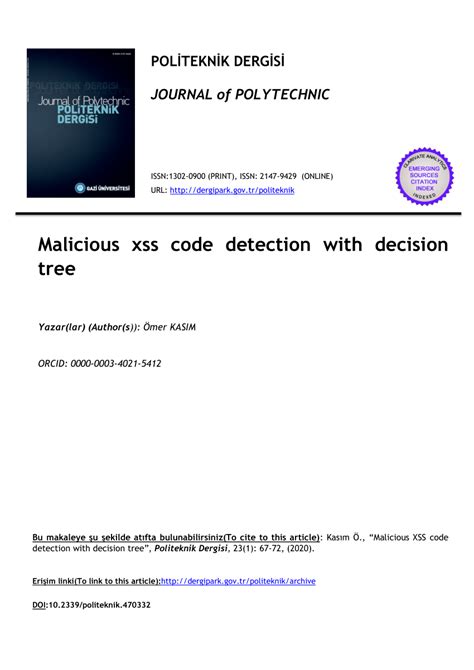 Pdf Malicious Xss Code Detection With Decision Tree