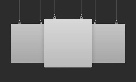 판매 제안 발표 프로모션을 위해 투명한 배경에 기하학적 사각형 모양의 3개의 댕글러 모형의 빈 깨끗한 세트 프레젠테이션을 위한 현실적인 모형 더미 표시 템플릿입니다 모형 3