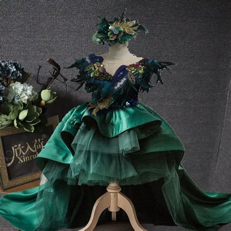 High Low Peacock Girls Birthday Party Dresses Gowns Peacock Theme Girls Green Celebration