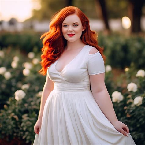 Beautiful Chubby Redhead Girl In A Full Length White Dress — Image