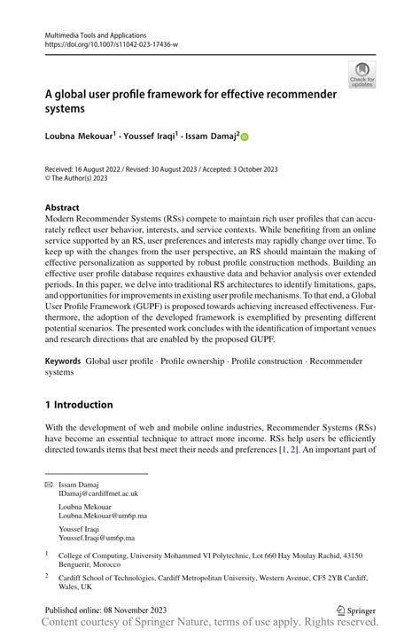 pdf a global user profile framework for effective recommender systems