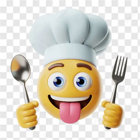 Funny Chef Emoji With Hat Holding Spoon And Fork Showing Tongue For
