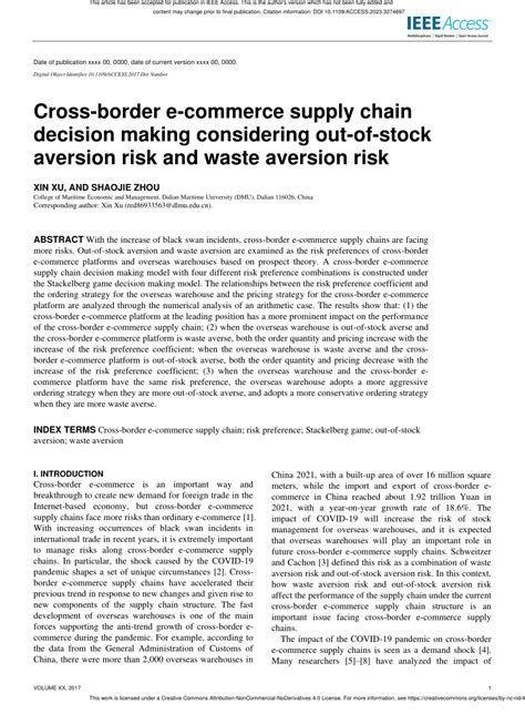 PDF Cross Border E Commerce Supply Chain Decision Making Considering Out Of Stock Aversion