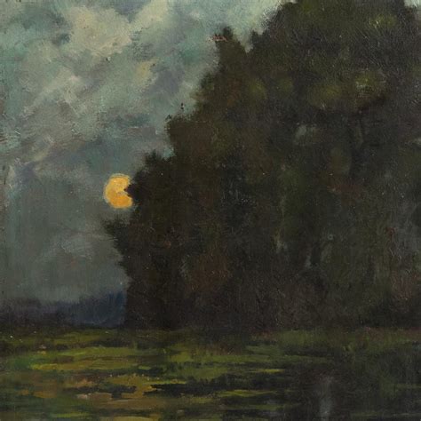 Romantic Moonlight River Landscape Vintage Original Impressionist Oil