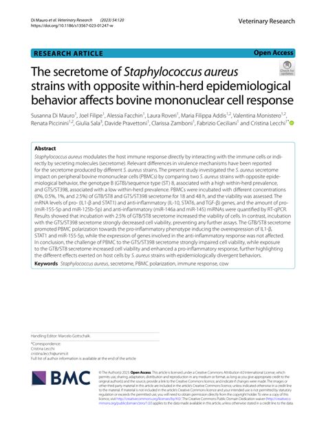Pdf The Secretome Of Staphylococcus Aureus Strains With Opposite Within Herd Epidemiological