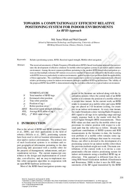 Pdf Towards A Computationally Efficient Relative Positioning System For Indoor Environments