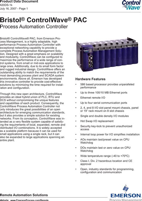Emerson Process Management Bristol Controlwave Pac Users Manual
