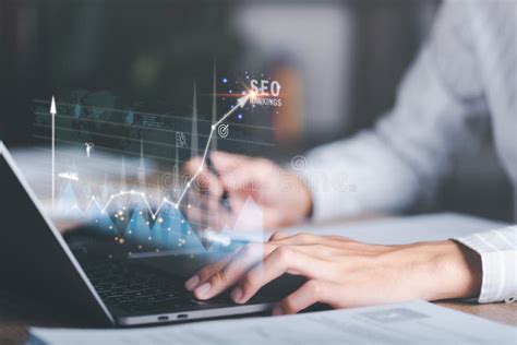 Marketer Showing Growth Graph And Seo Concept Optimization Analysis