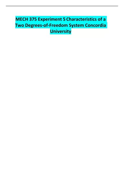 Mech 375 Experiment 5 Characteristics Of A Two Degrees Of Freedom