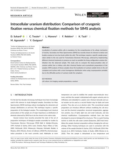 Pdf Intracellular Uranium Distribution Comparison Of Cryogenic Fixation Versus Chemical