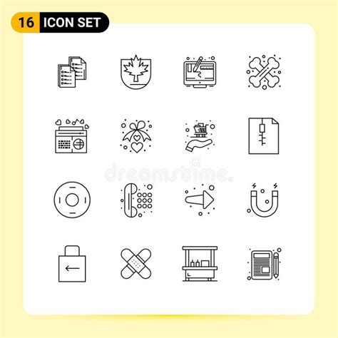 Set Of 16 Modern Ui Icons Symbols Signs For Halloween Cross Bone Canada Bone Graphic Stock