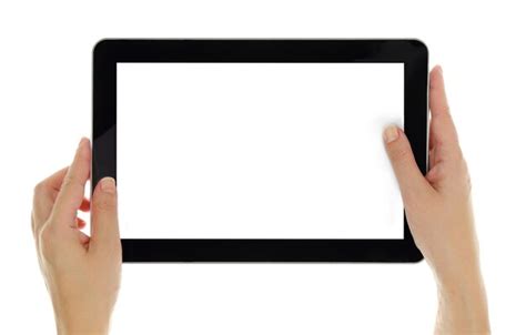 Premium Photo Female Hands Horizontally Holding Tablet With Blank Screen Isolated