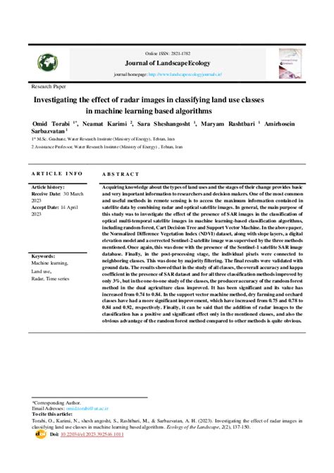 Pdf Investigating The Effect Of Radar Images In Classifying Land Use Classes In Machine