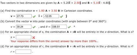 Solved Two Vectors In Two Dimensions Are Given By A 5 209 Chegg Com