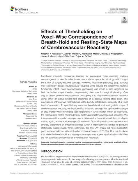 Pdf Effects Of Thresholding On Voxel Wise Correspondence Of Breath Hold And Resting State Maps