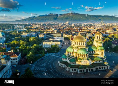 Aerial View By Drone Alexander Nevsky Russian Orthodox Cathedral Sofia Bulgaria Europe Stock