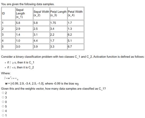 solved you are given the following data samples consider a