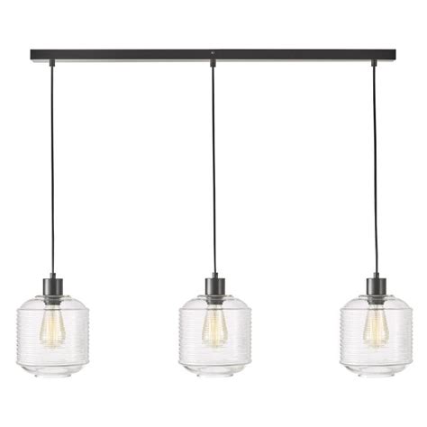 Marconi Metal And Glass Bar Pendant Light 3 Light Clear Black
