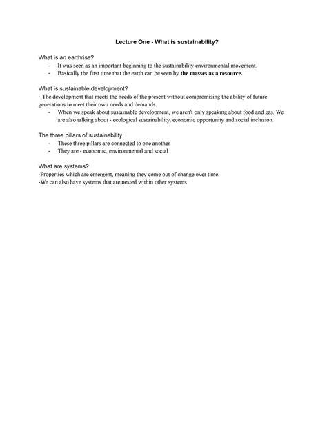 1s03 Lecture Notes Lecture One What Is Sustainability What Is An Earthrise It Was Seen