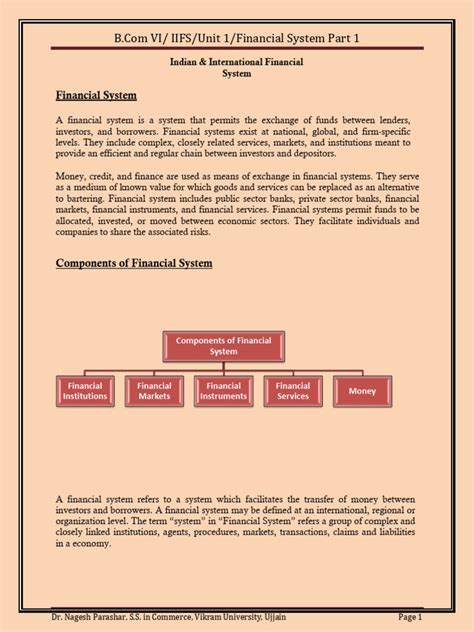 Vi Iifs Unit 1 Financial System Part 1 Dr Nagesh Parashar Pdf
