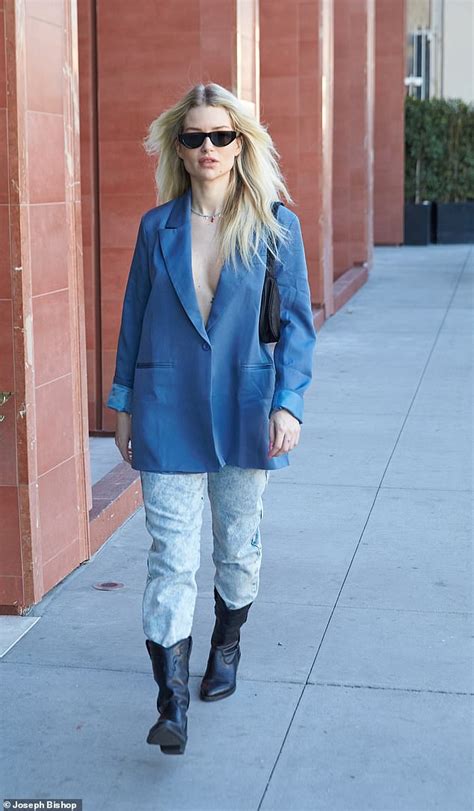 Lottie Moss Goes Braless In A Plunging Oversized Blazer And Cowbabe Boots