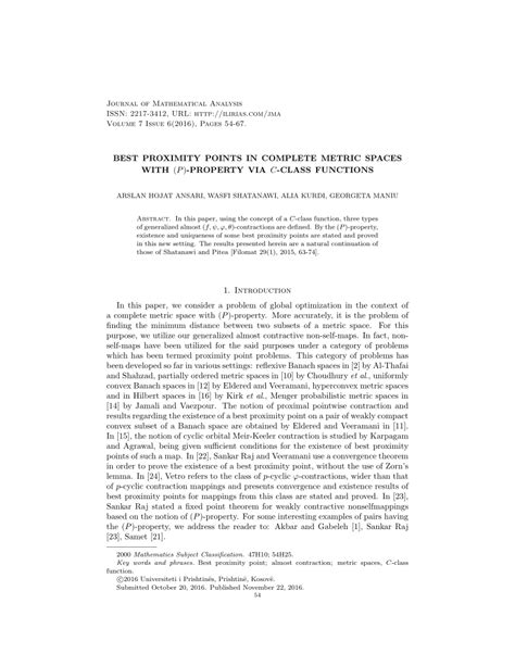 Pdf Best Proximity Points In Complete Metric Spaces With P