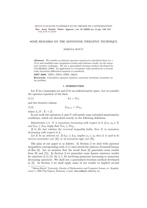 Pdf Some Remarks On The Monotone Iterative Technique