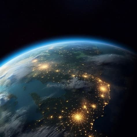 Imagen Realista De La Mitad De La Tierra Vista Desde El Espacio Cielo Estrellado Alrededor