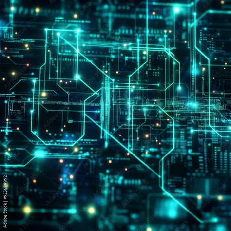Futuristic Digital Interface Background Featuring Glowing Blue Circuit Patterns And Data Flow In