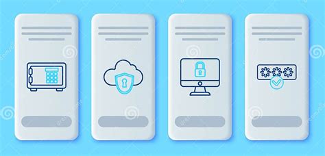 Set Line Cloud And Shield Lock On Computer Monitor Screen Safe And