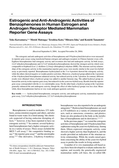 Pdf Estrogenic And Anti Androgenic Activities Of Benzophenones In