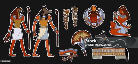 Patch Mode Mesir Kuno Firaun Dewa Mesir Anubis Ra Stickers Bercak Dalam Gaya Komik Kartun 8090an