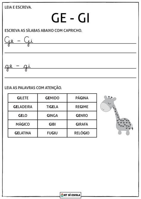 Atividades De Portugues 1 Ano Silabas Ge E Gi So Escola Eroppa