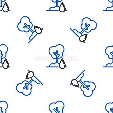 Line Watering Tree Icon Isolated Seamless Pattern On White Background Forest Symbol Irrigation