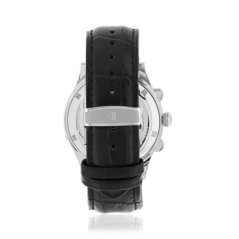 Montre Maty Gm Automatique Chronographe Cadran Noir Bracelet Cuir Noir
