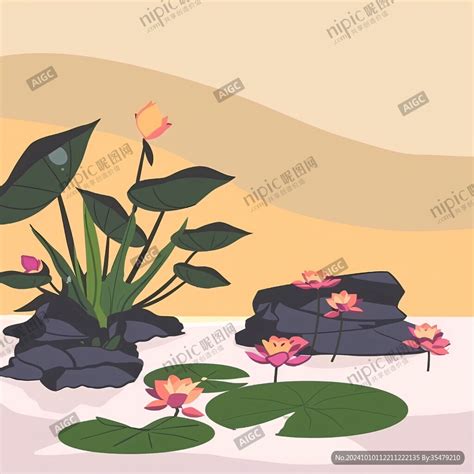 Ai创作图荷花床背景 荷花酥插画 手绘荷花池塘 荷花荷叶扁平化 落地生根插画 蛇形植物客厅装饰插图 禅意荷花红色睡莲 手绘荷塘插画 金边插画荷花植物 荷花螃蟹插画 荷叶水面青草竹子插画 蛇形