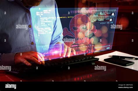 Hacker Typing On The Keyboard And Breaks Computer Security On Virtual