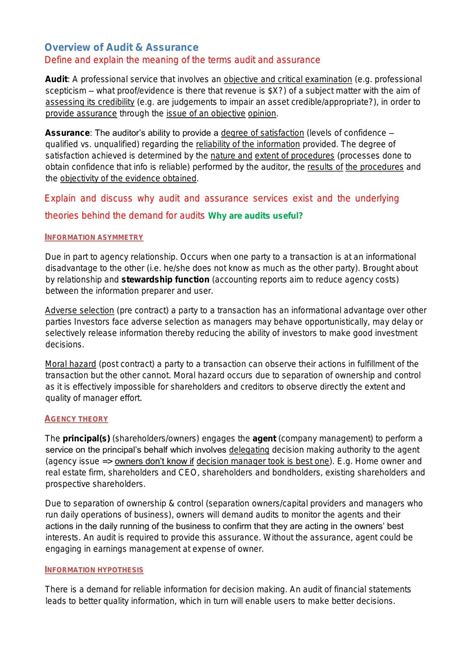 Audit Complete Summary Acct30004 Auditing And Assurance Services Unimelb Thinkswap