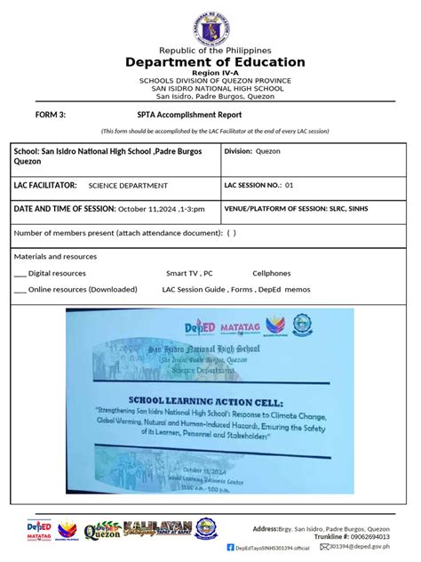 Spta Accomplishment Report Sample Pdf