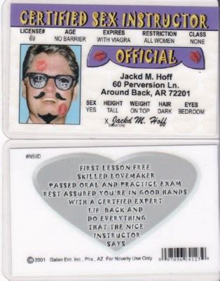 Certified Sex Instructor Fake I D Id Card Drivers License Driver S Lisence EBay