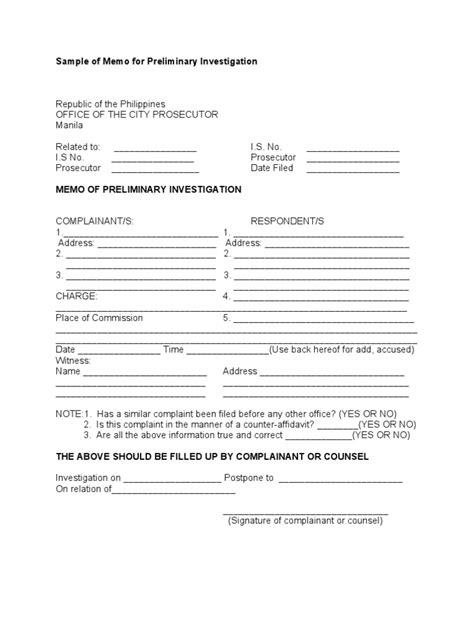 Sample Of Memo For Preliminary Investigation Pdf