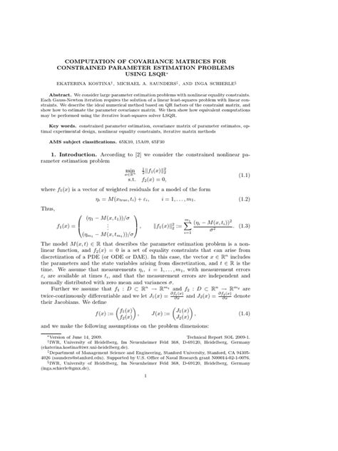 Computation Of Covariance Matrices For C Pdf Least Squares Matrix Mathematics