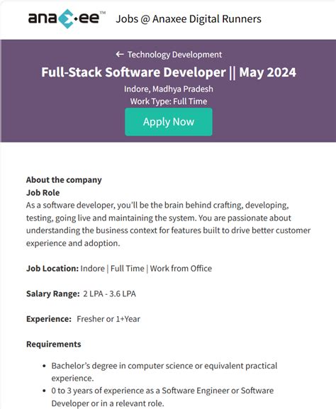 Anaxee Jobs 2024 Hiring Full Stack Software Developer Bachelors